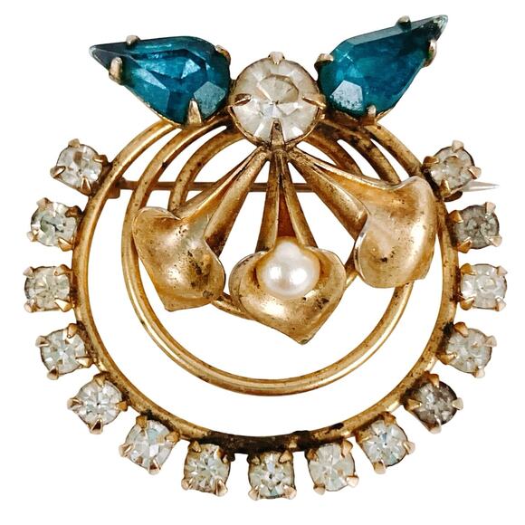 Vintage | Jewelry | Vintage 94s Blue Rhinestone Floral Atomic Wreath ...